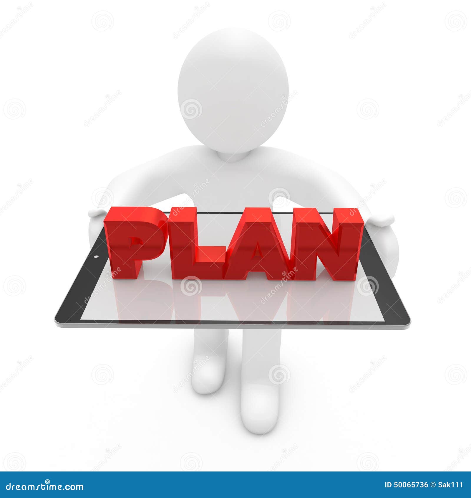 White Man ,hold Plan Word 3d , Tablet Illustration Stock Illustration ...