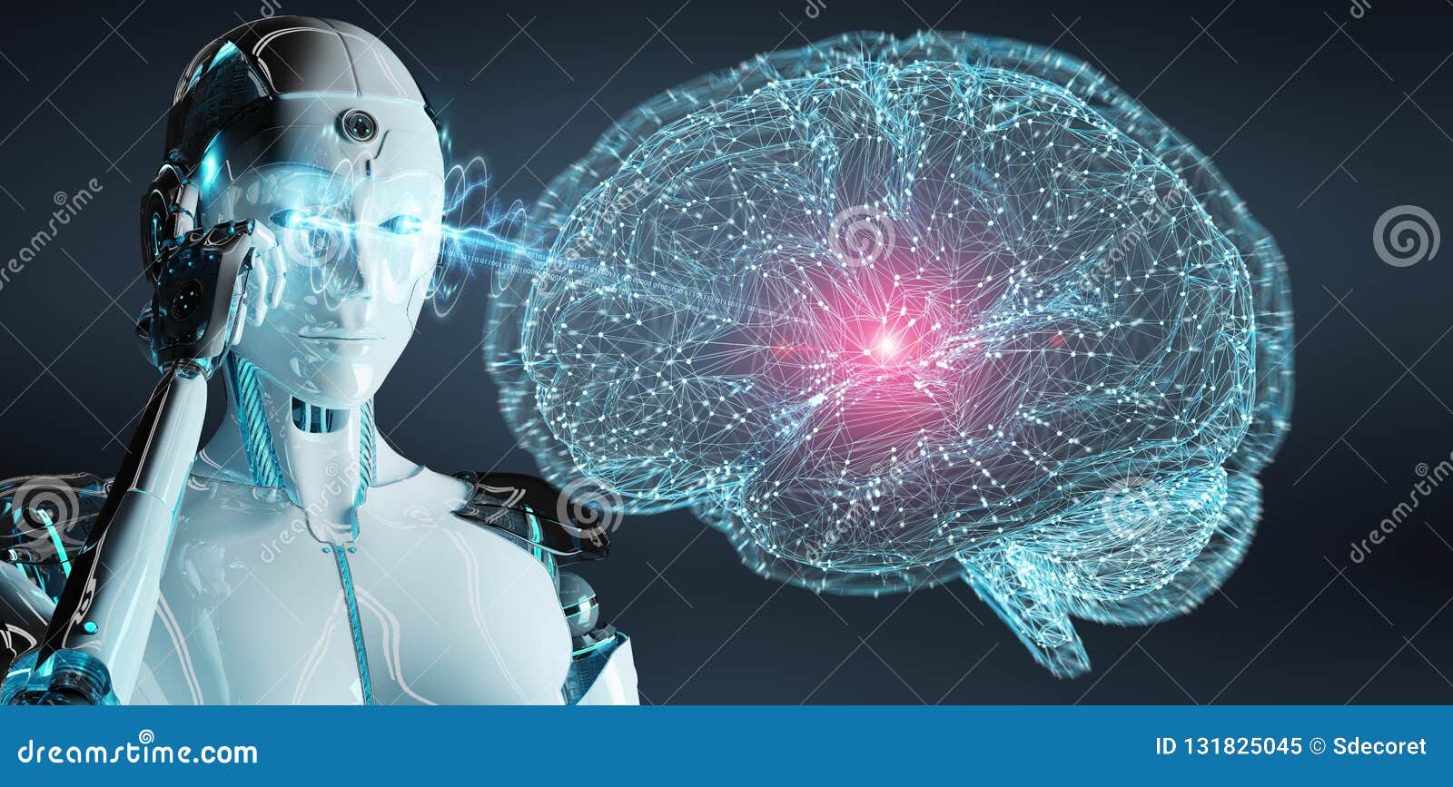 White Man Humanoid Creating Artificial Intelligence 3D Rendering Stock ...