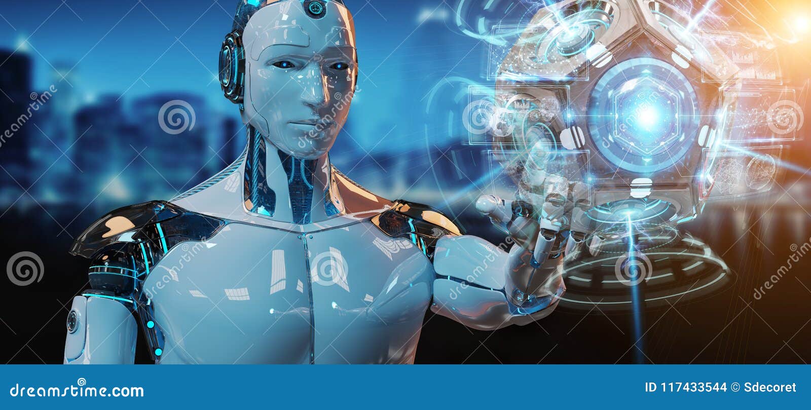 White Man Humanoid Using Drone Security Camera 3D Rendering Stock ...