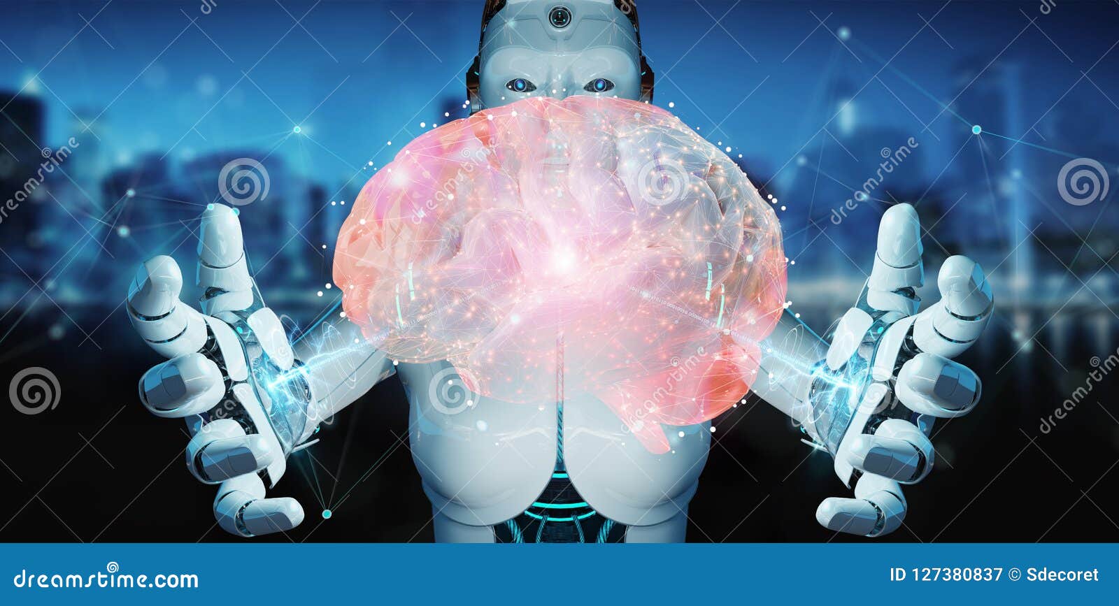 White Man Humanoid Creating Artificial Intelligence 3D Rendering Stock ...