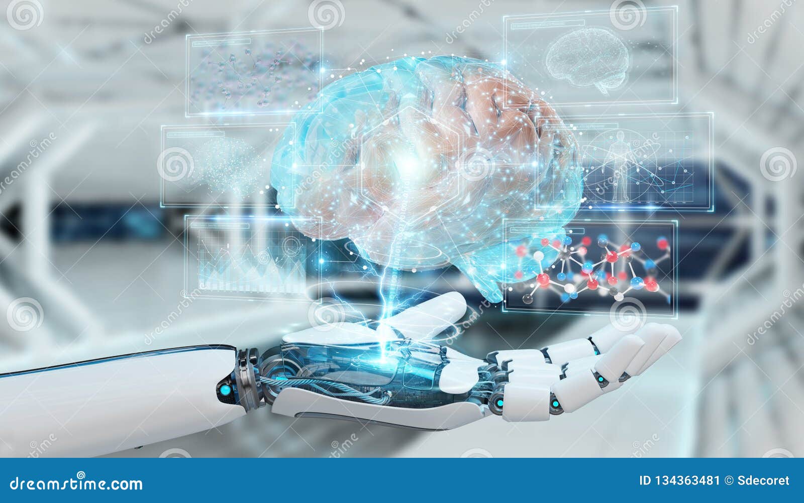 White Man Humanoid Creating Artificial Intelligence 3D Rendering Stock ...