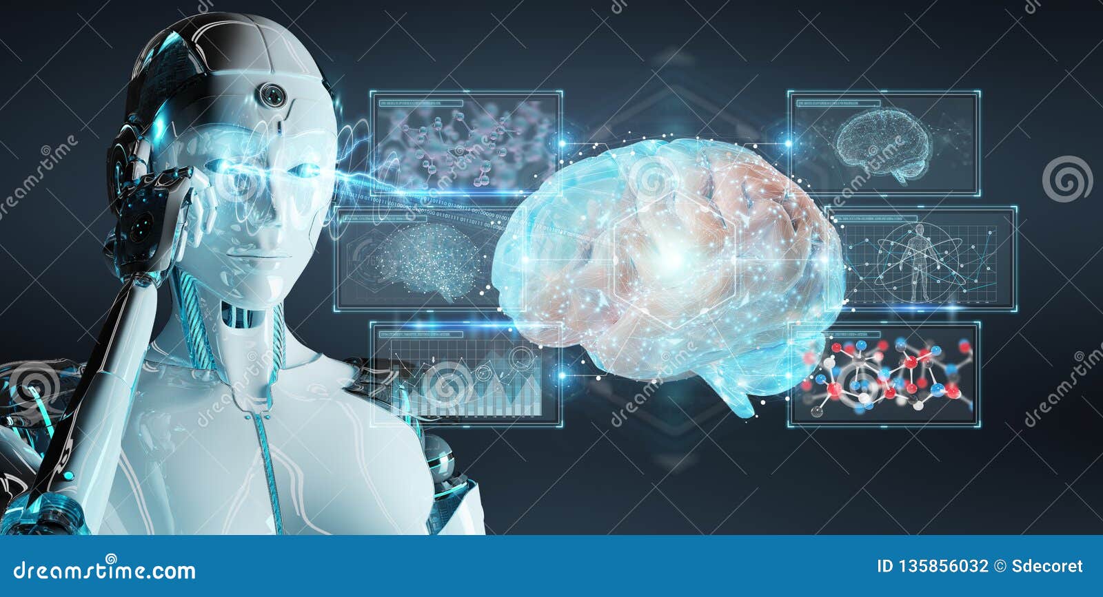 White Man Humanoid Creating Artificial Intelligence 3D Rendering Stock ...