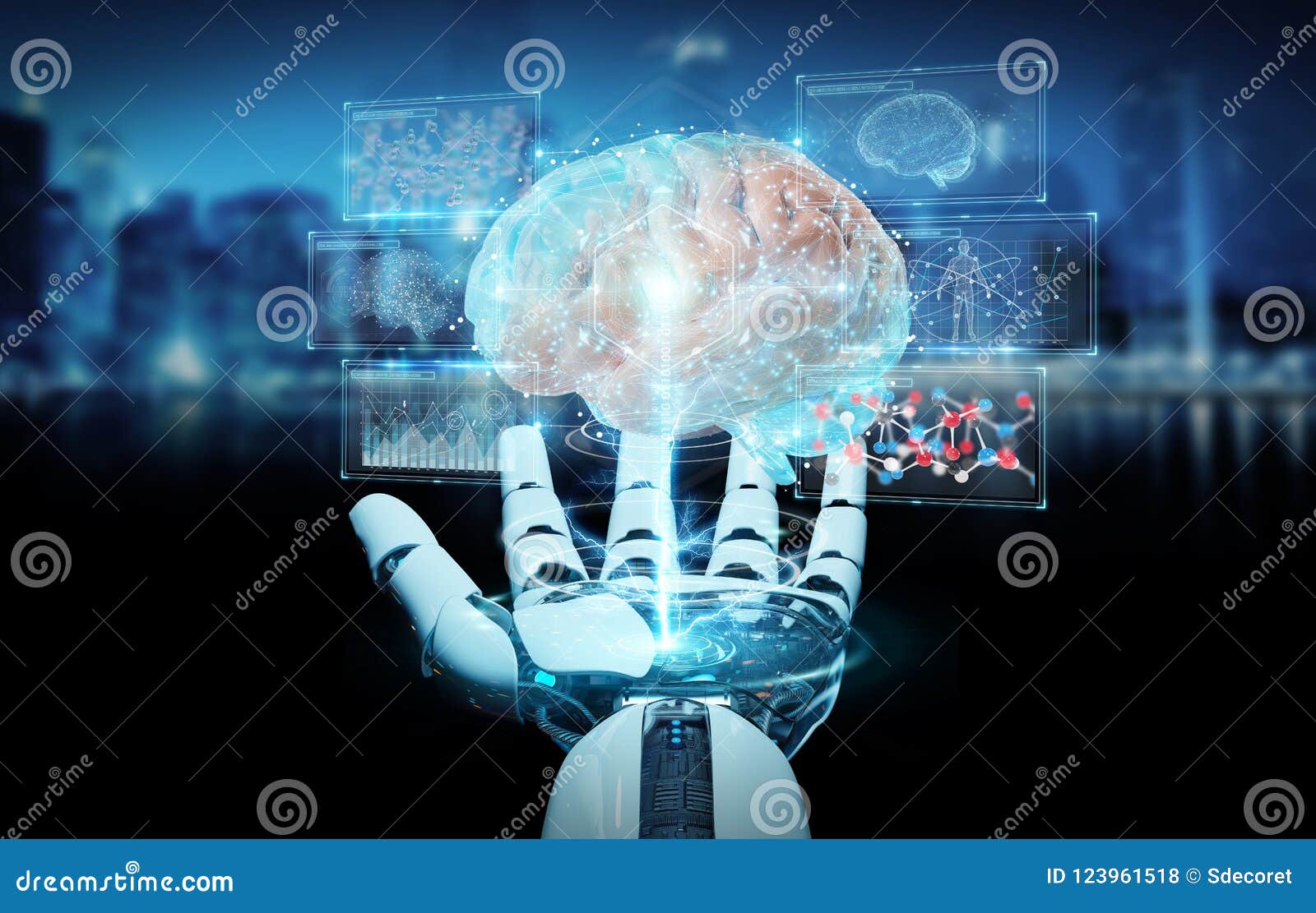 White Man Humanoid Creating Artificial Intelligence 3D Rendering Stock ...