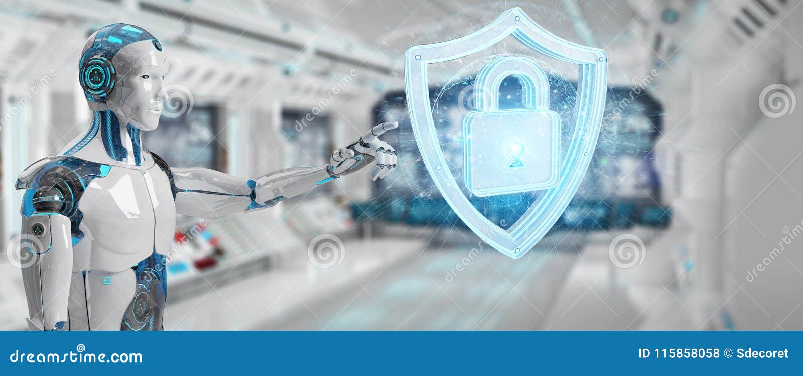 White Man Humanoid Using Web Security 3D Rendering Stock Illustration ...