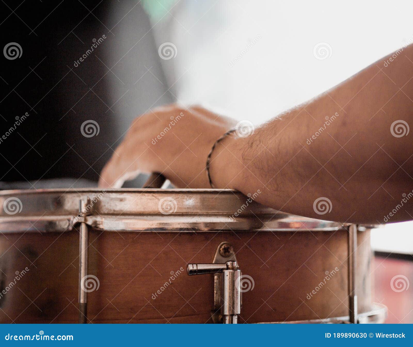 White Man Playing Timbales with Blurred Background Stock Photo - Image ...