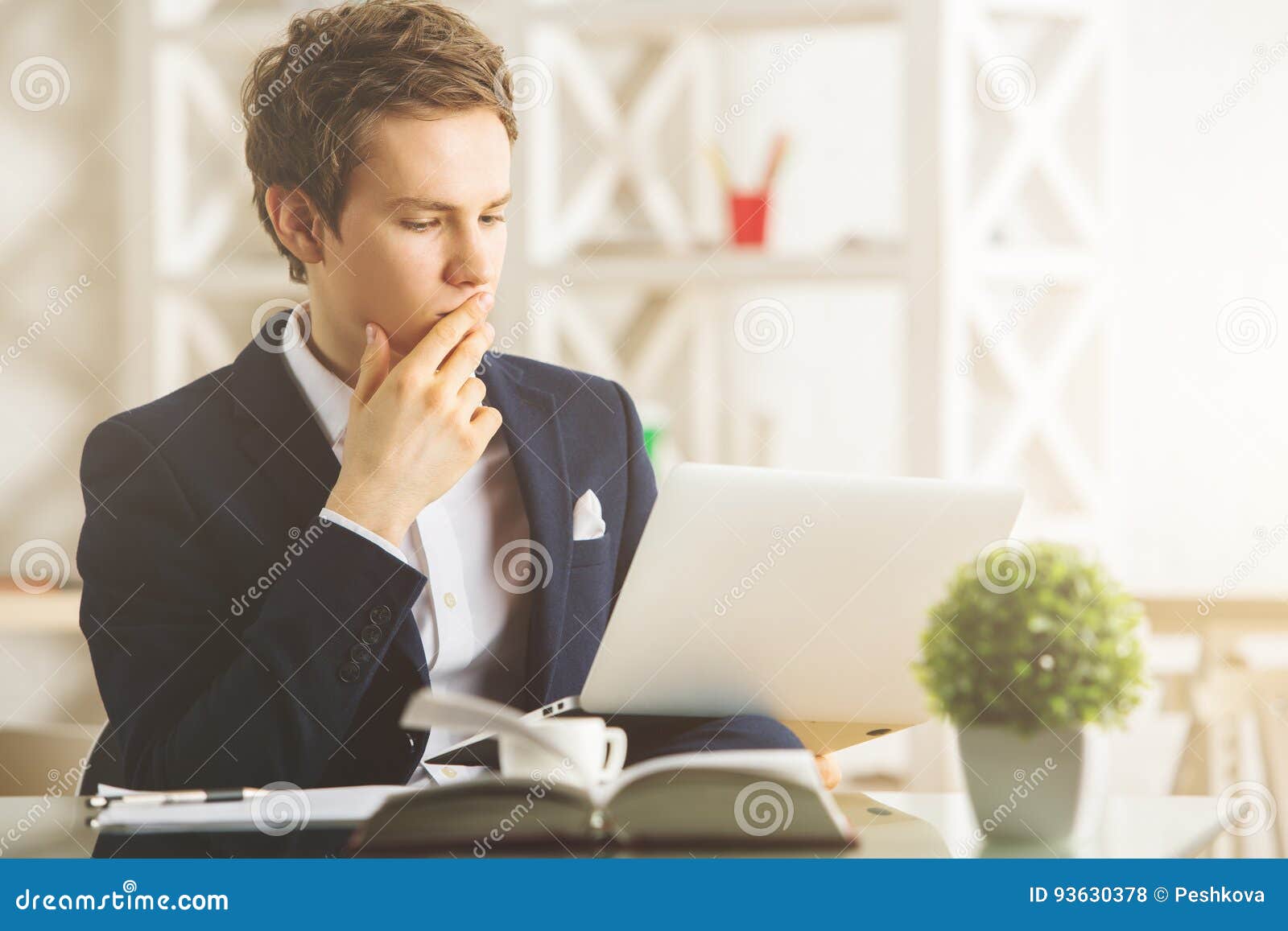 White man using laptop stock photo. Image of freelance - 93630378