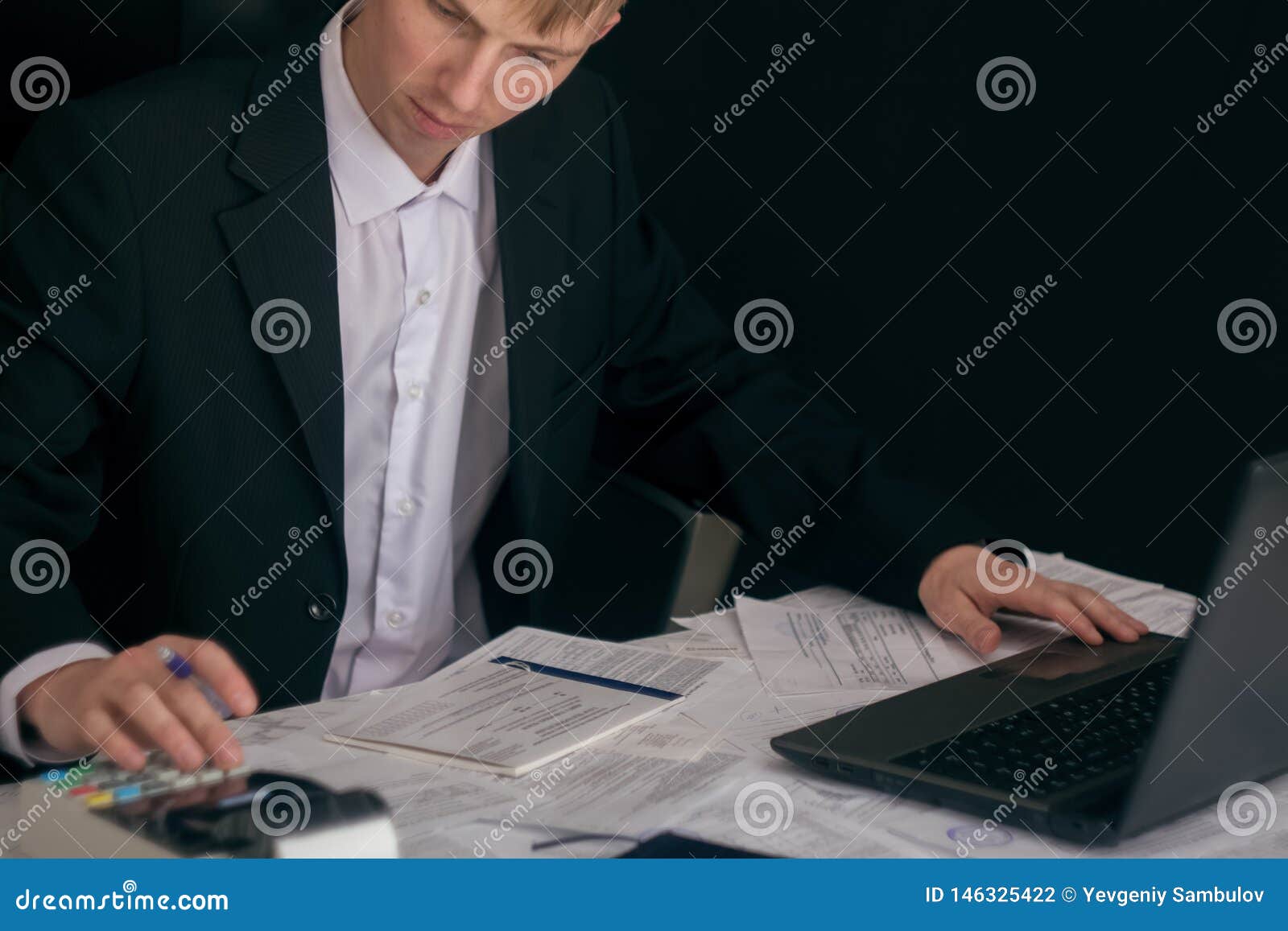 White Man Working in an Office with Documents. the Manager Makes the ...