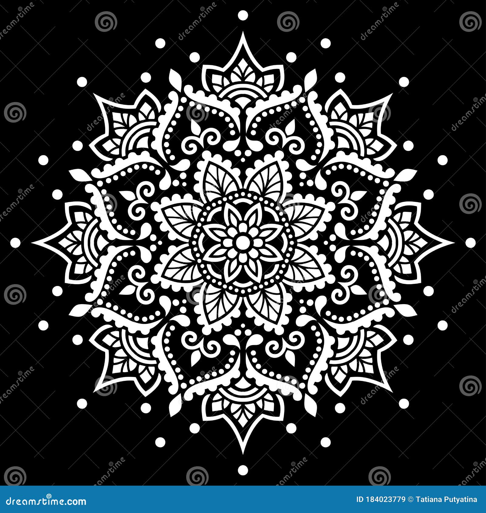 White Mandala Pattern on Black Stencil Doodles Sketch Stock ...