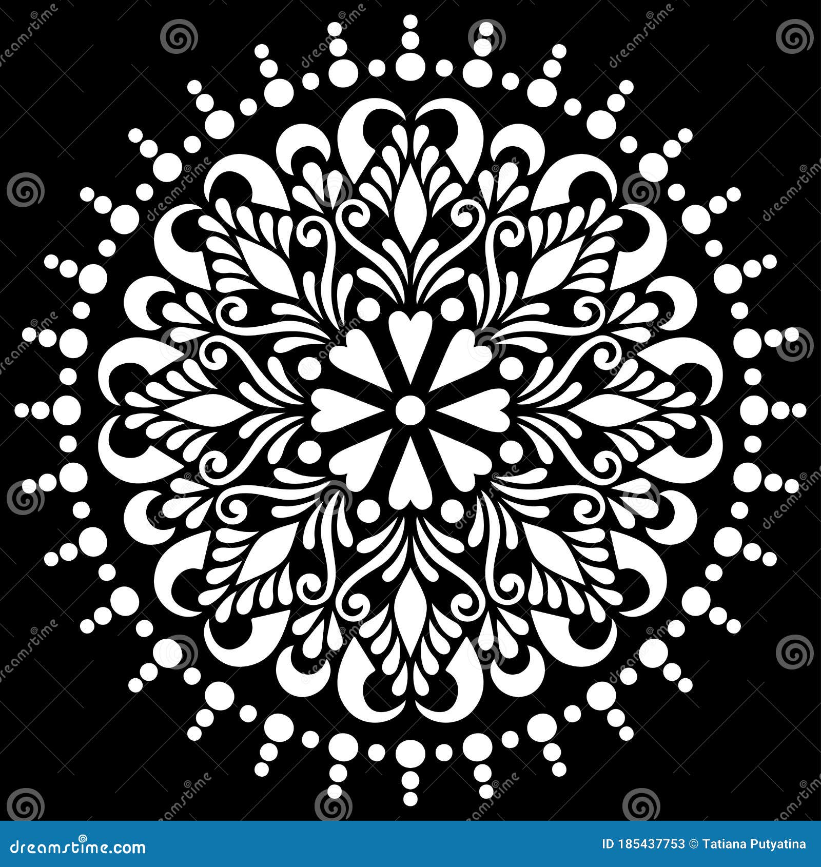 White Mandala Pattern on Black Stencil Doodles Sketch Stock ...