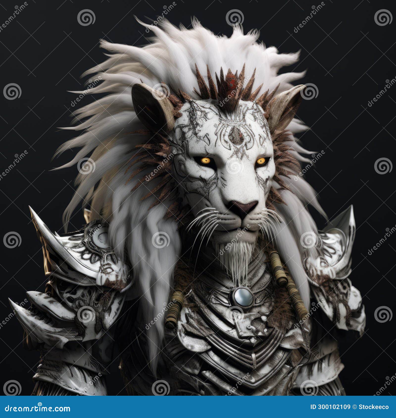White Maned Lion: a Hyper-detailed Junglepunk Character with ...