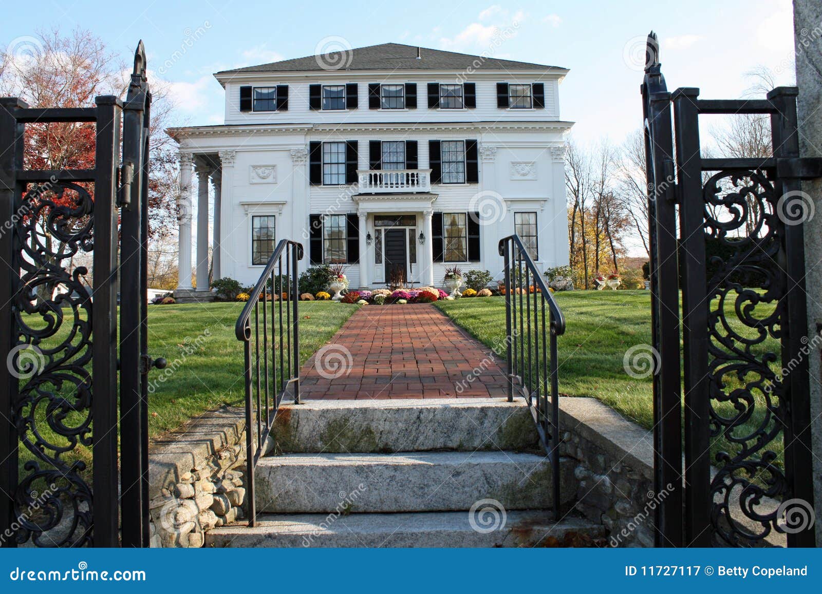 White Mansion with walkway stock image. Image of porch - 11727117