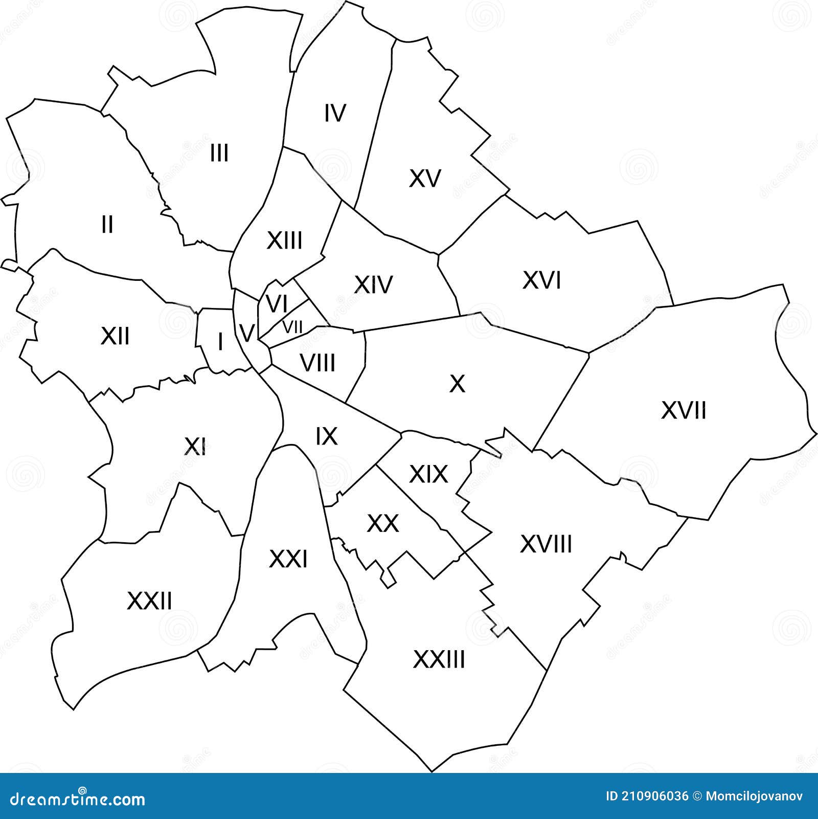 White Map Of Districts Of Budapest, Hungary Vector Illustration ...