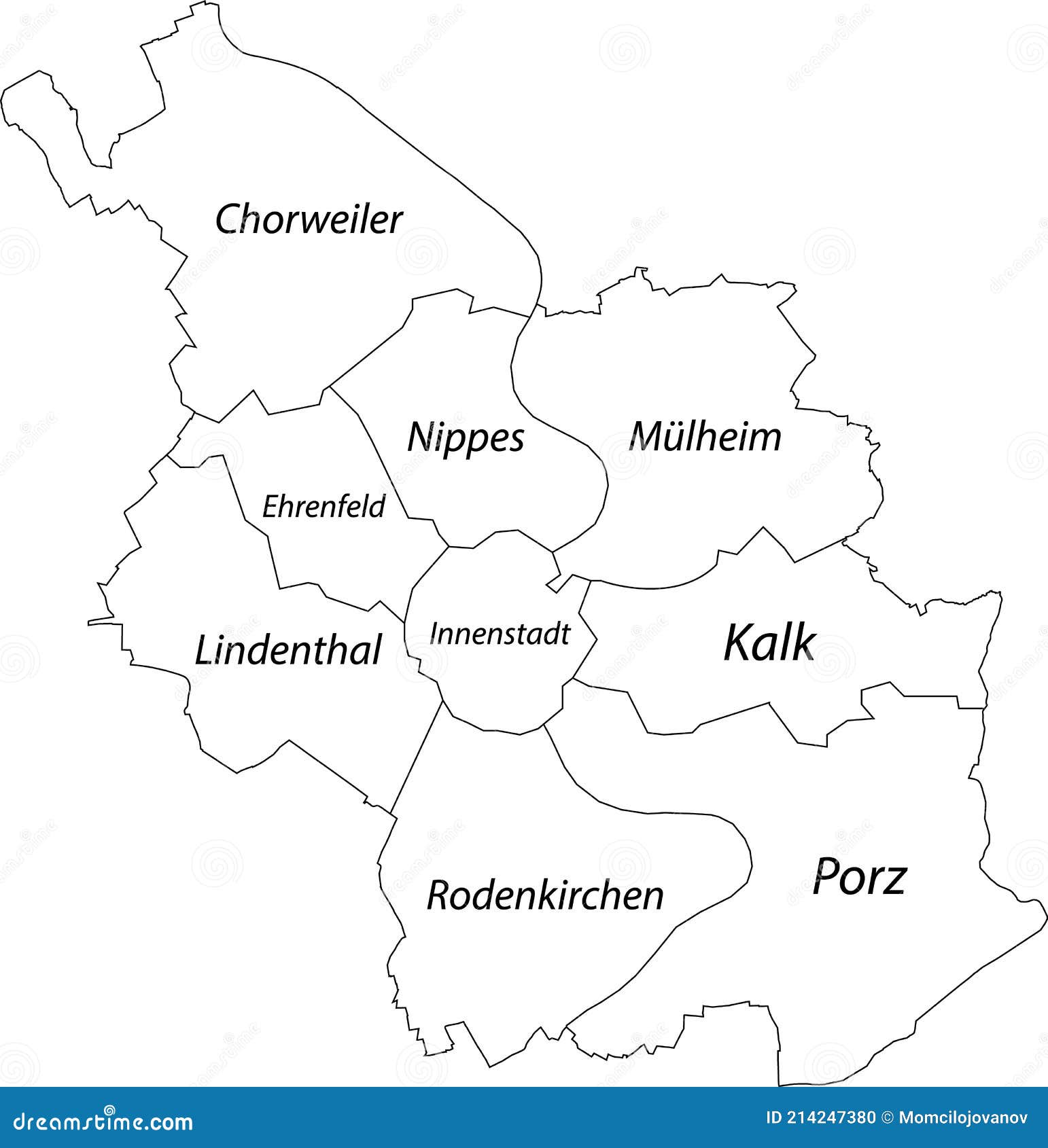 White Map Of Districts Of Cologne, Germany Vector Illustration ...