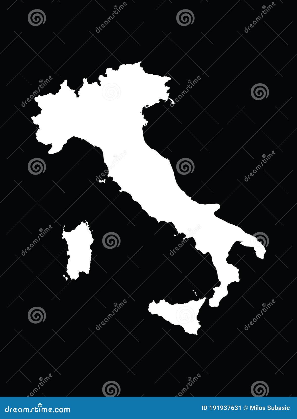 White Map of Italy on Black Background Stock Vector - Illustration of ...