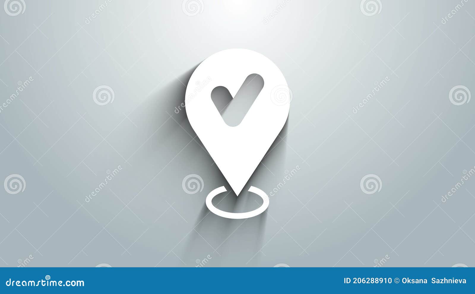 White Map Pin with Check Mark Icon Isolated on Grey Background ...
