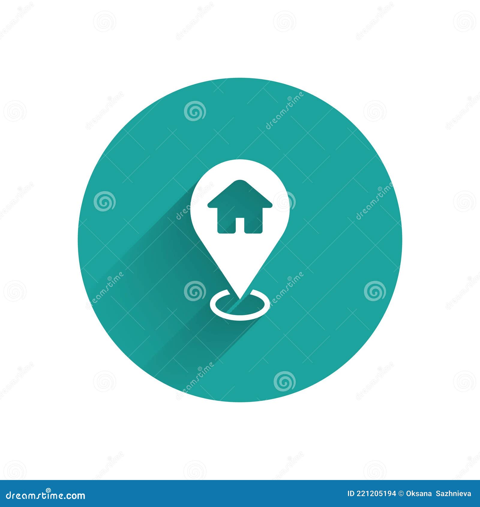 White Map Pointer with House Icon Isolated with Long Shadow. Home ...