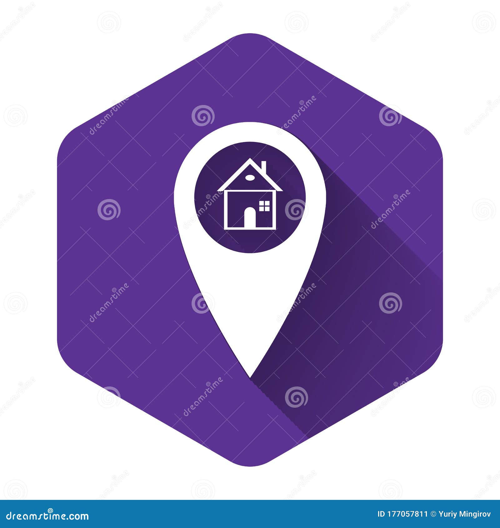 White Map Pointer with House Icon Isolated with Long Shadow. Home Location Marker Symbol Stock ...