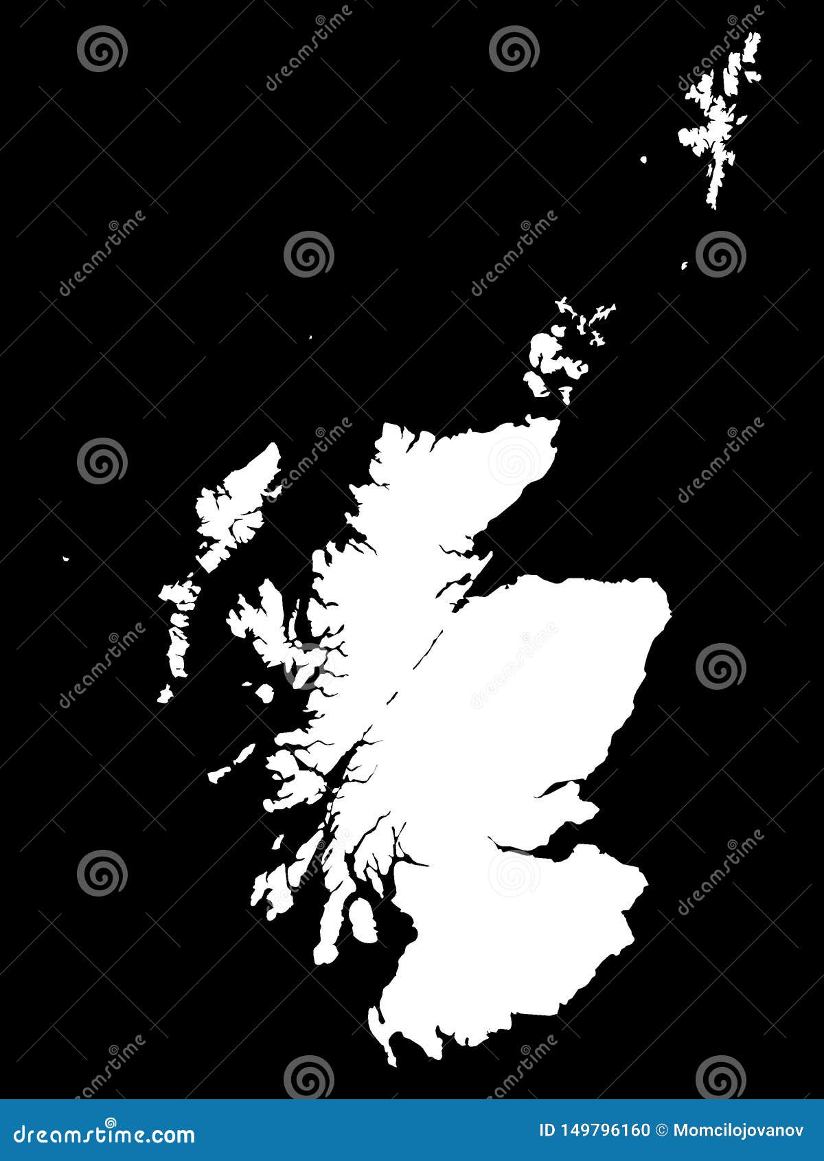 White Map of Scotland on Black Background Stock Vector - Illustration ...