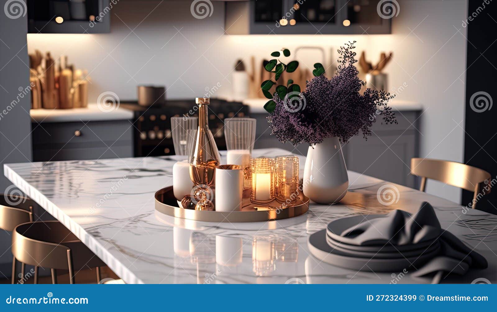 White Marble Counter Top Table Digital Art Illustration, Generative AI ...