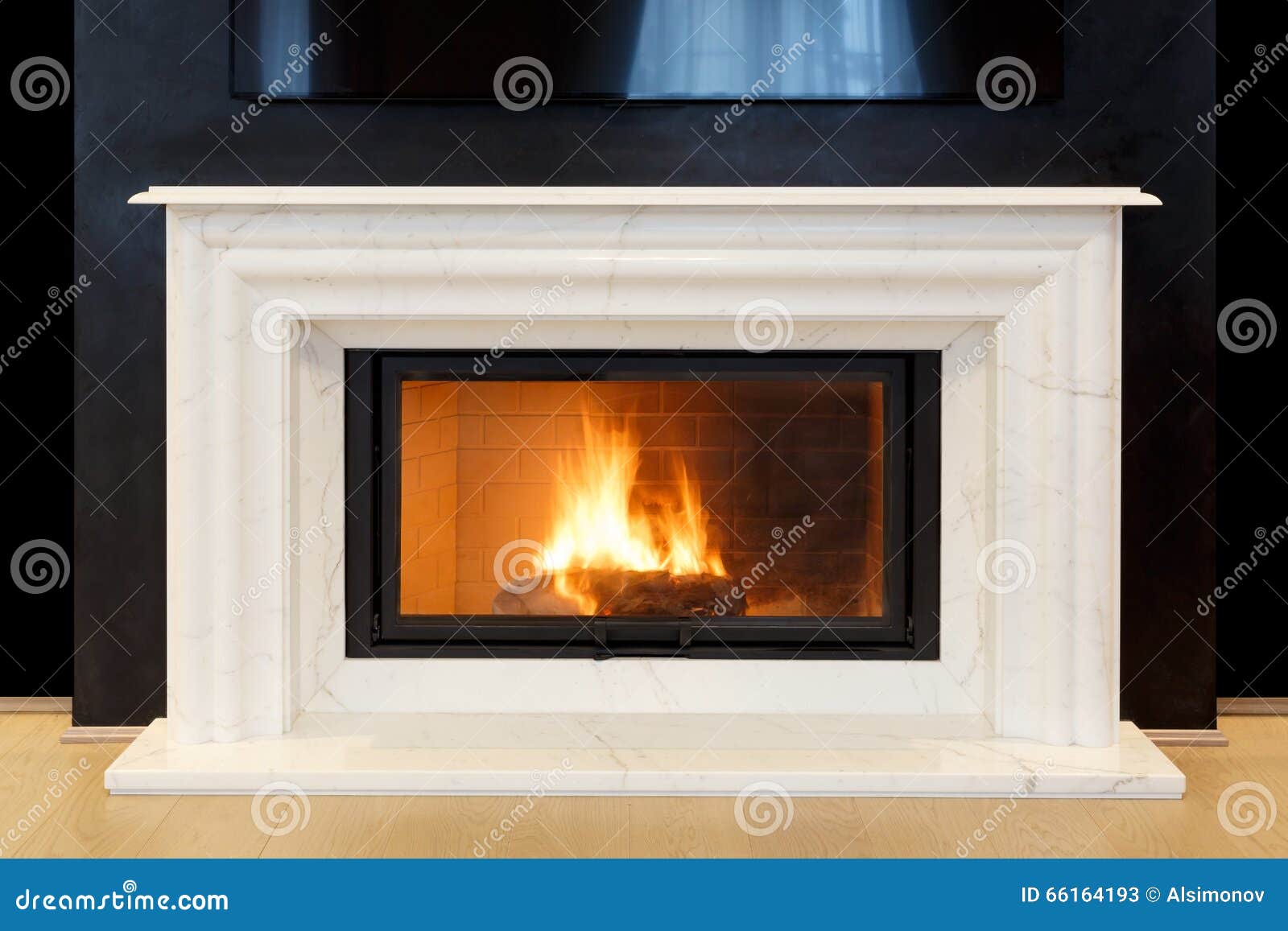 White, Marble Fireplace and Burning Fire. Stock Image - Image of flame ...
