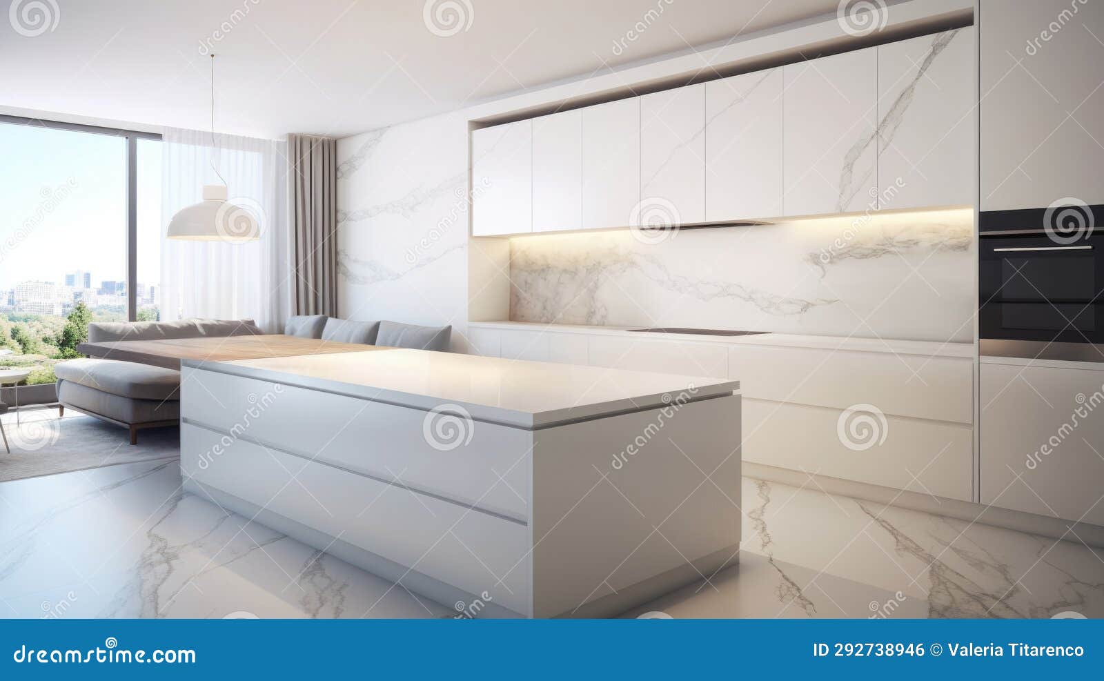 The White Marble Interior of the Kitchen, the Design is Modern for ...