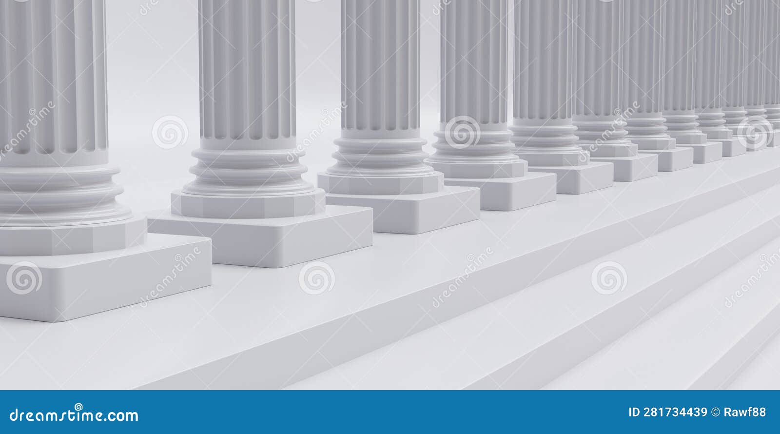 White Marble Pillar and Step in Row on White Background. Down Part of ...