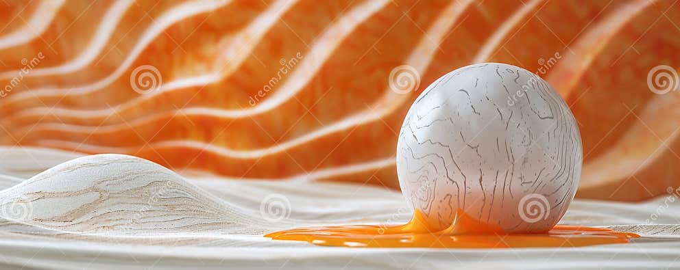 White Marble Sphere with Orange Melting Liquid on Wavy Surface Stock ...