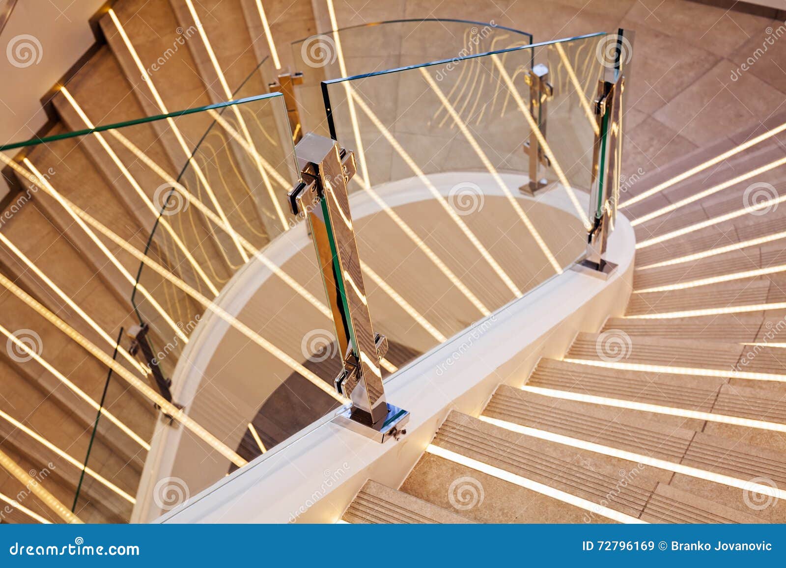 Glass Railing With Wooden Bar On Terrace In Shopping Mall Royalty-Free ...