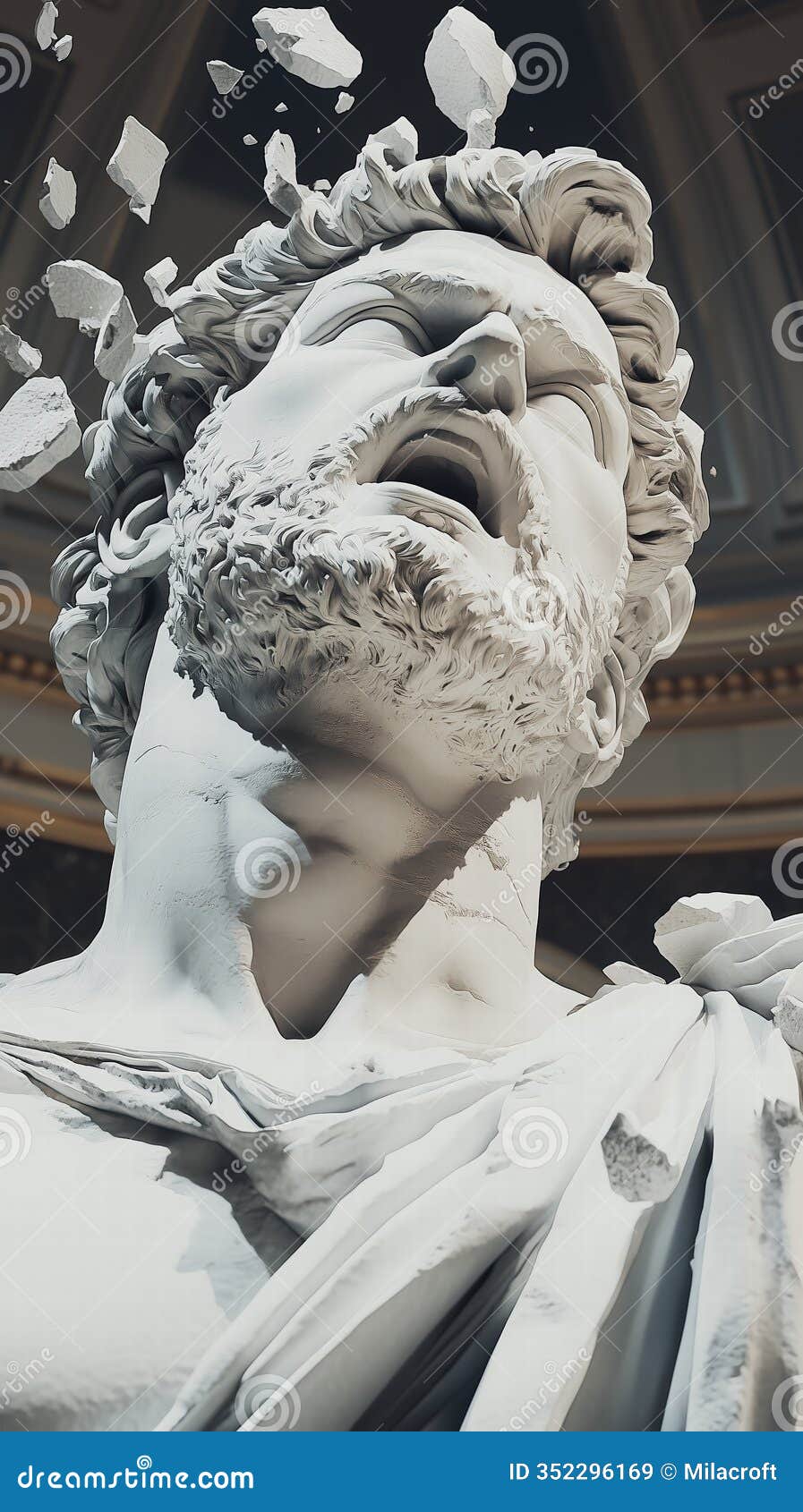 White Marble Statue Exploding while Screaming in Museum Stock Illustration - Illustration of ...