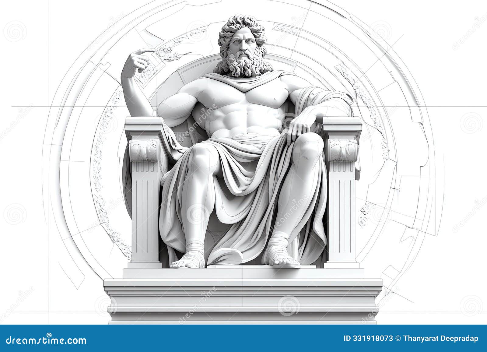 A White Marble Statue of Zeus, the King of the Gods, Sitting on a ...
