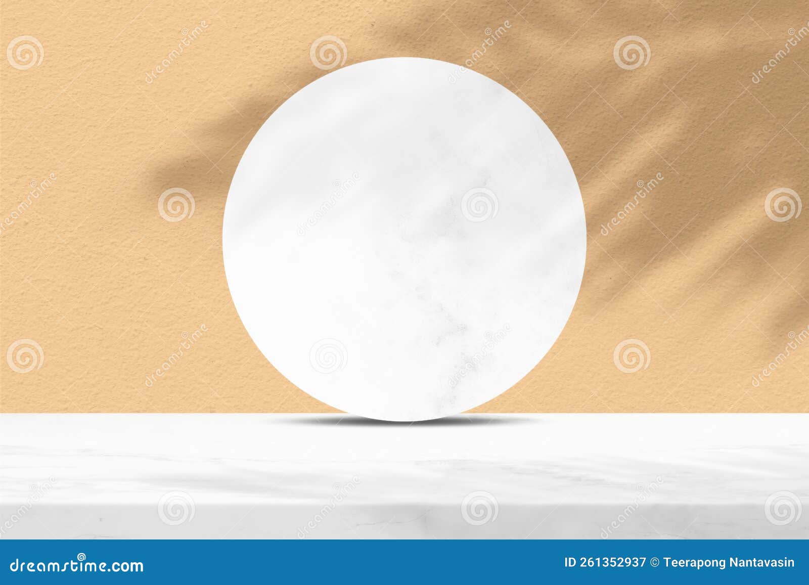 White Marble Table and Circle Marble Partition with Coconut Leaf Shadow ...