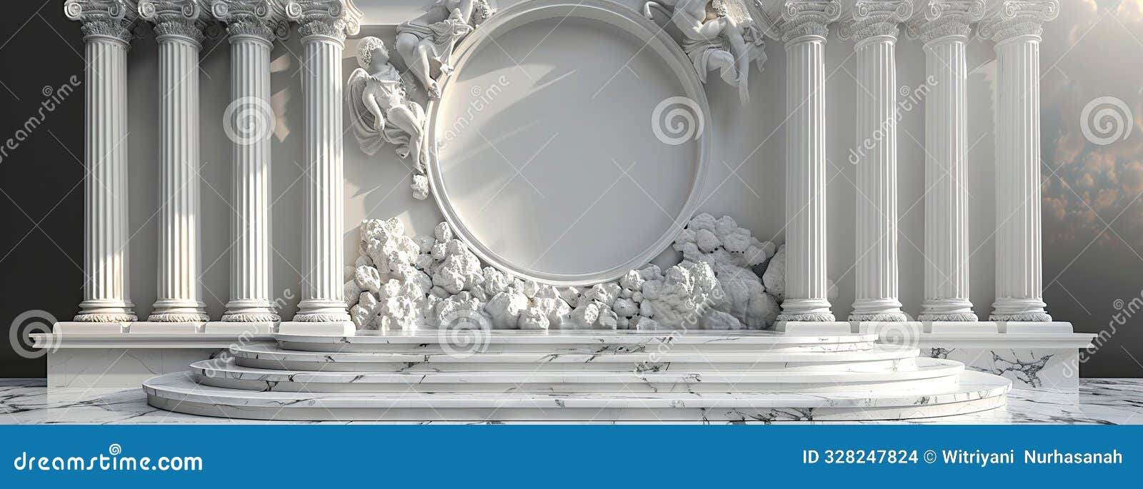 White Marble Temple with Columns and Round Frame Stock Illustration ...