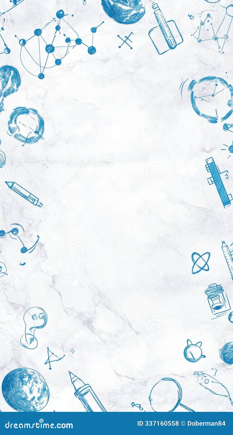 White Marble Texture Background with Science Doodles Showcasing ...