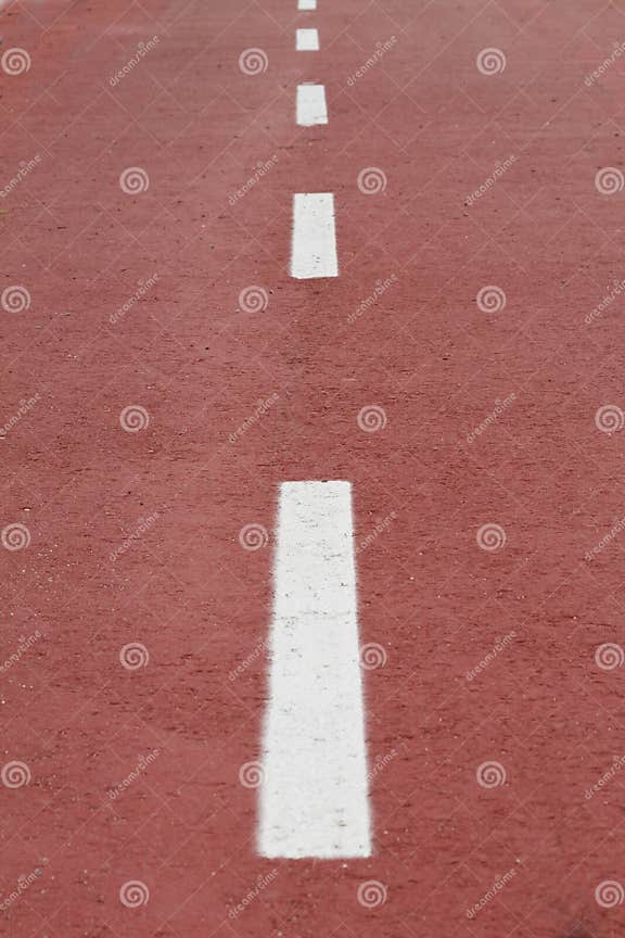 White Marks on Roadside Red Cycle Stock Image - Image of route, path ...