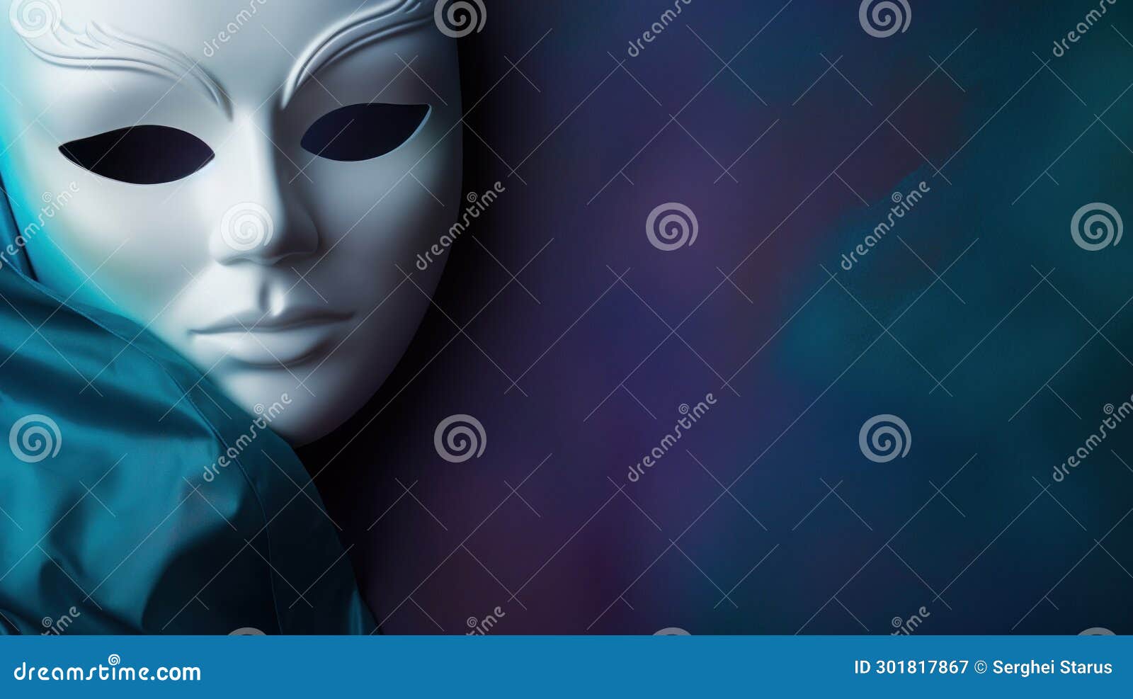 A White Mask with a Blue Cloth Draped Over it, AI Stock Illustration ...