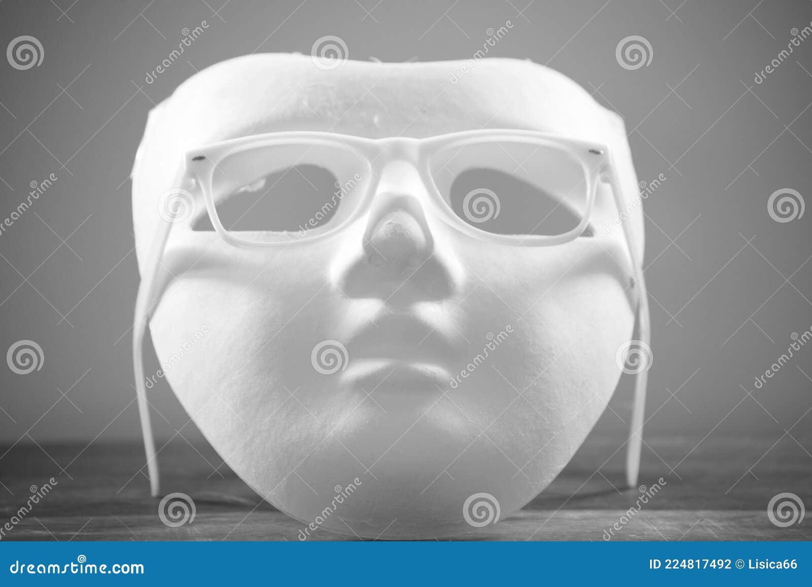 White Mask with White Eyeglass Frames Stock Photo - Image of lighting ...