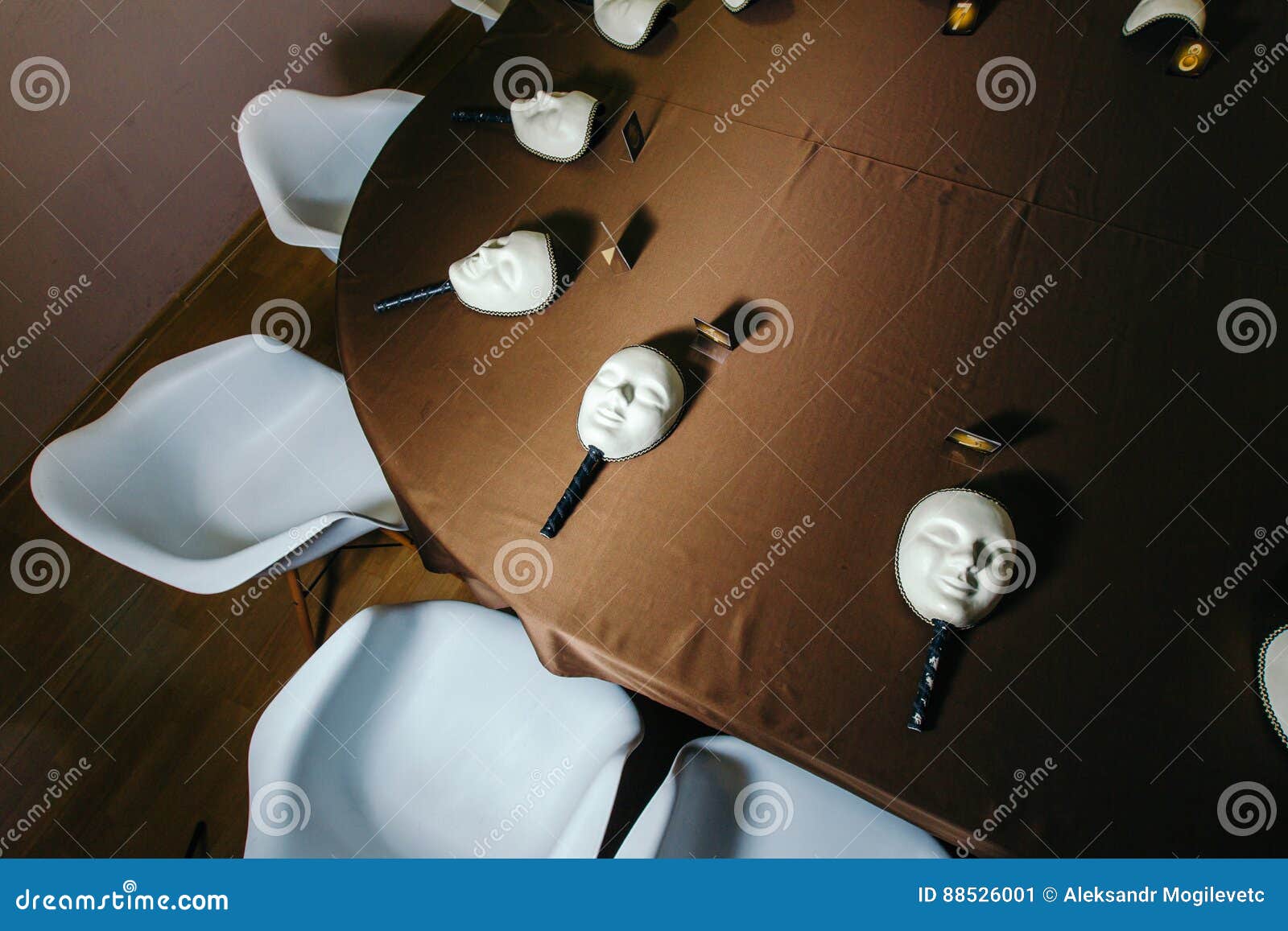 White Masks for Playing in the Mafia on the Table. Stock Image - Image ...