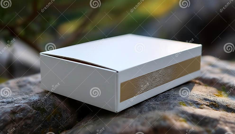 A White Matchbox on a Natural Stone Surface Basking in Soft Sunlight ...