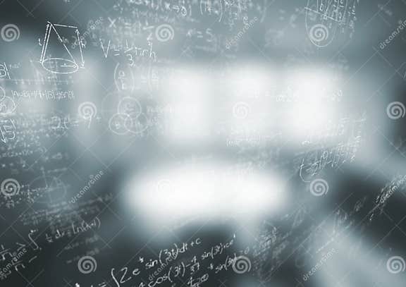 White Math Doodles and Blurry Grey Office Stock Photo - Image of ...