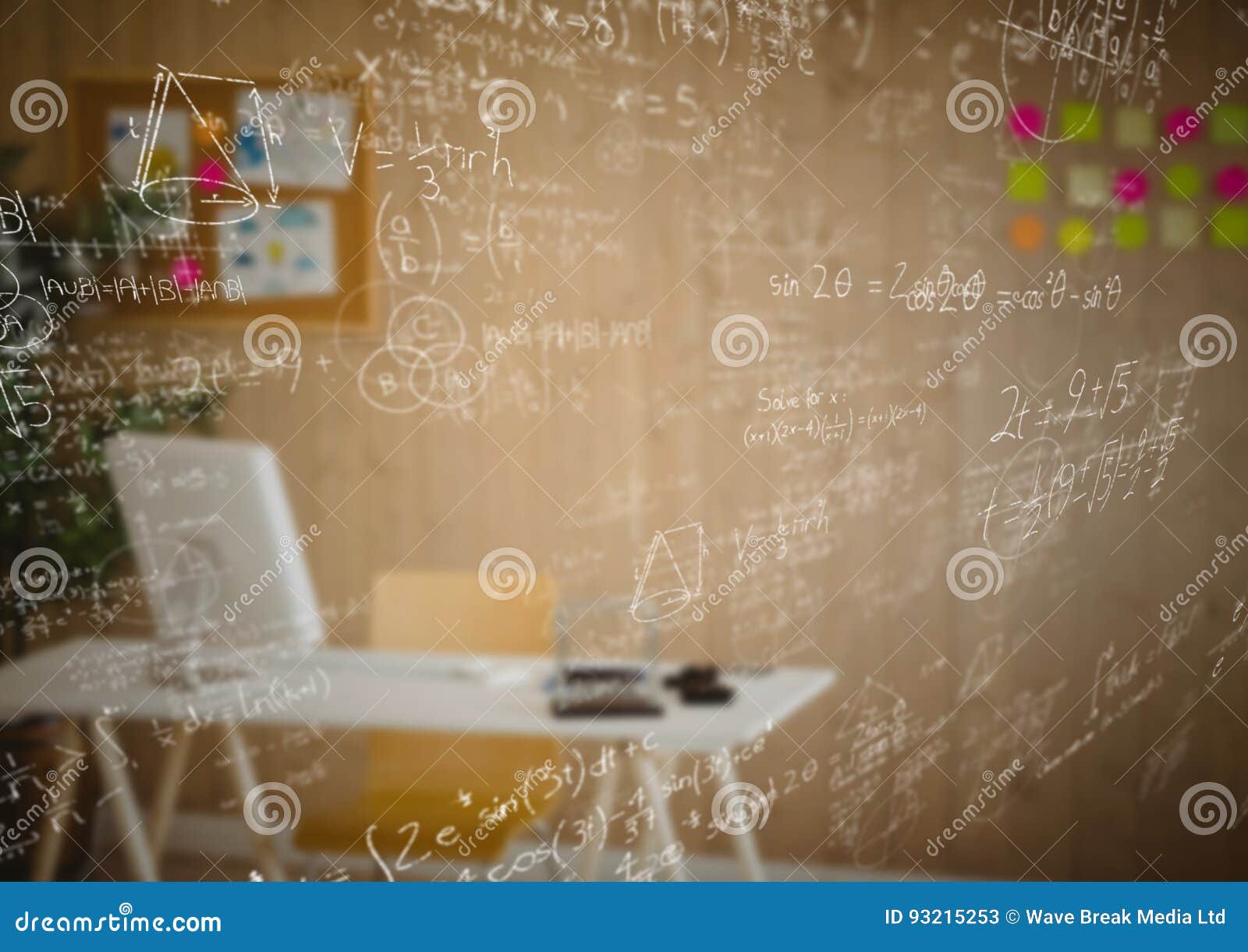 White Math Doodles and Blurry Office Stock Illustration - Illustration ...