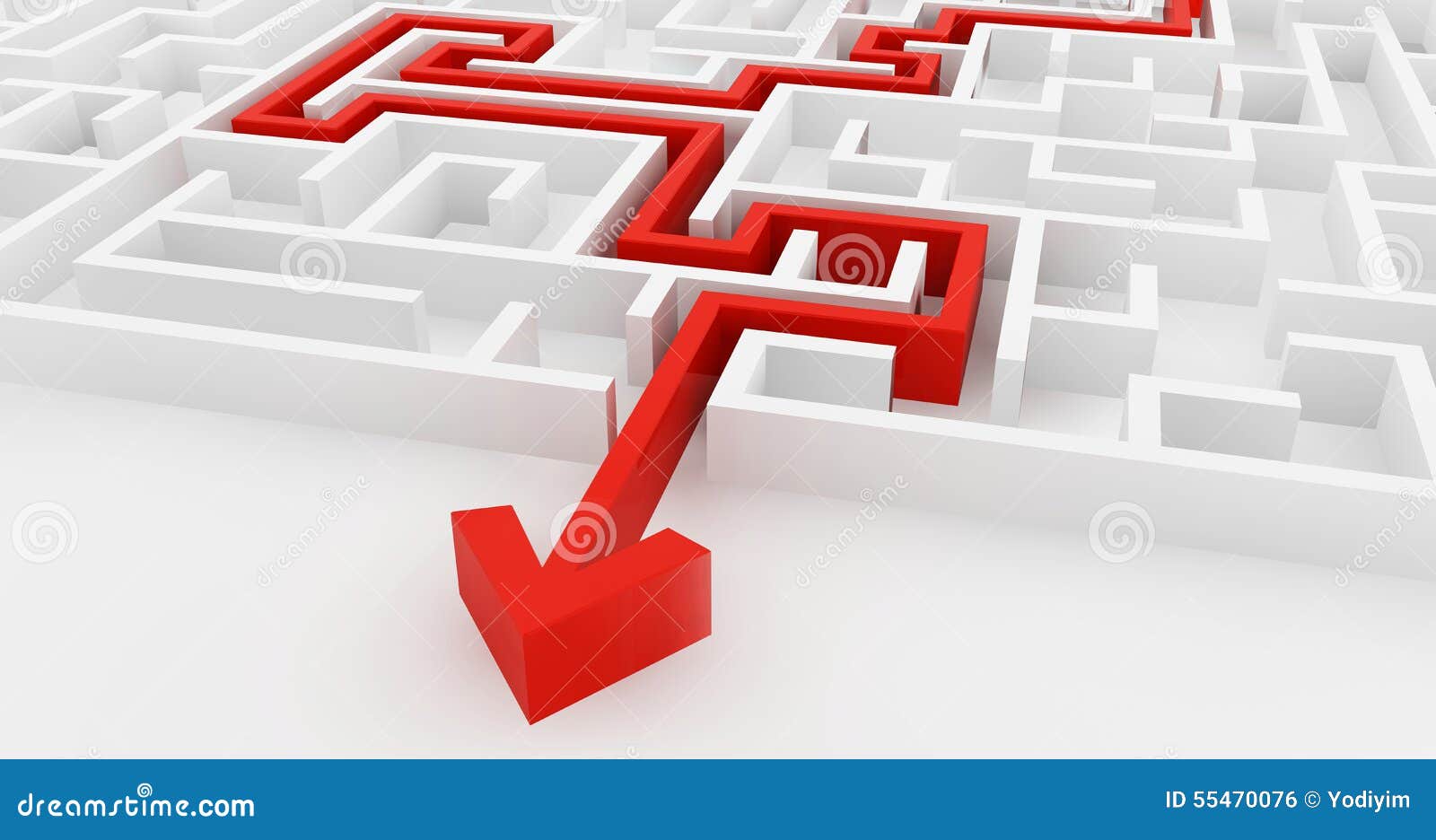 White Maze and Red Solution Line, Complex Way To Find Exit. Stock ...