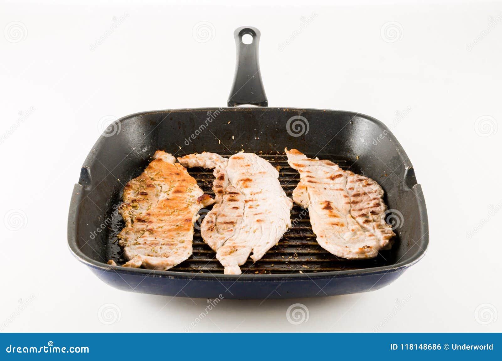 Meat in a pan fry stock photo. Image of dinner, rustic - 118148686