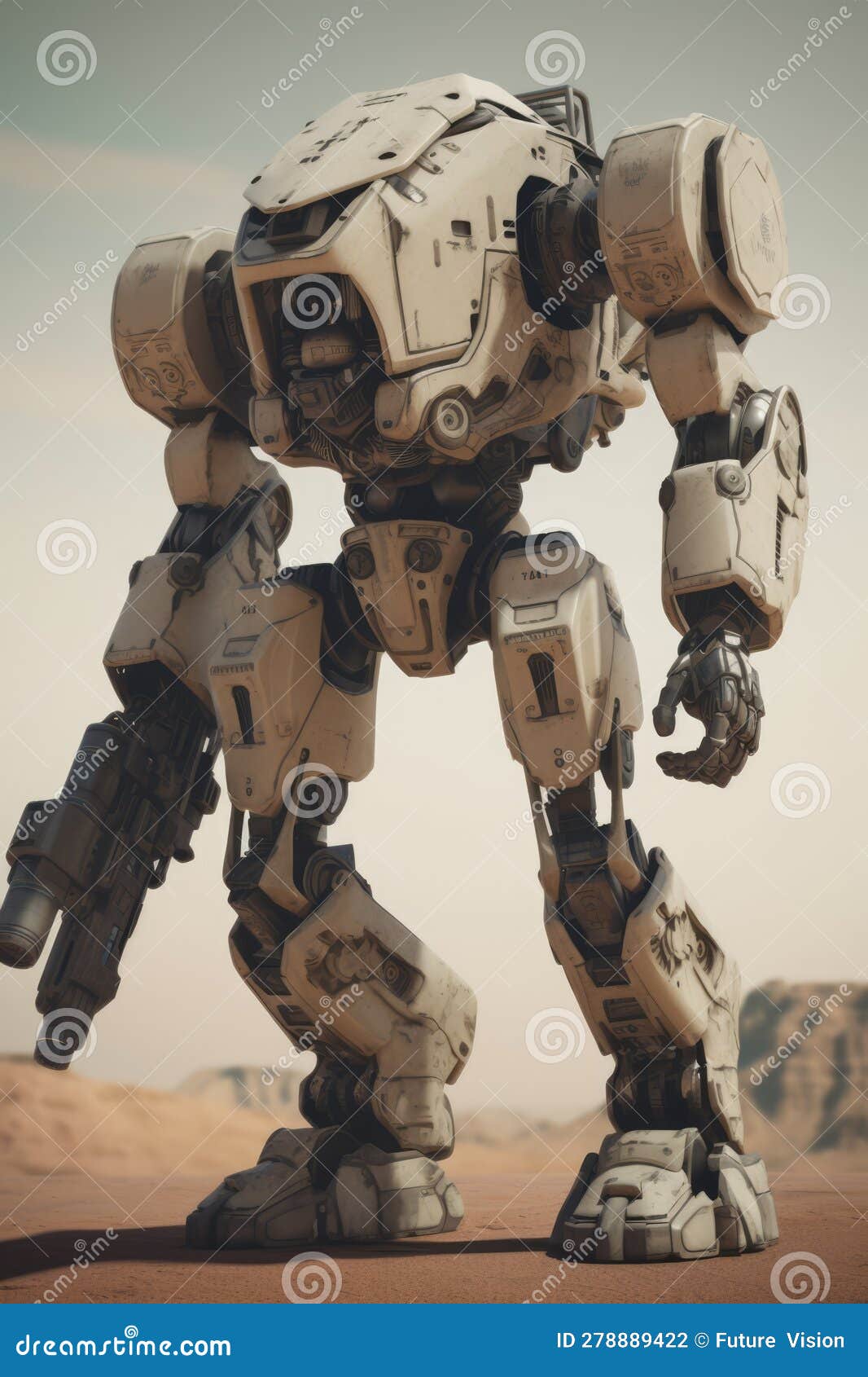 White Mecha Giant Robot Over Desert, Created Using Generative Ai ...