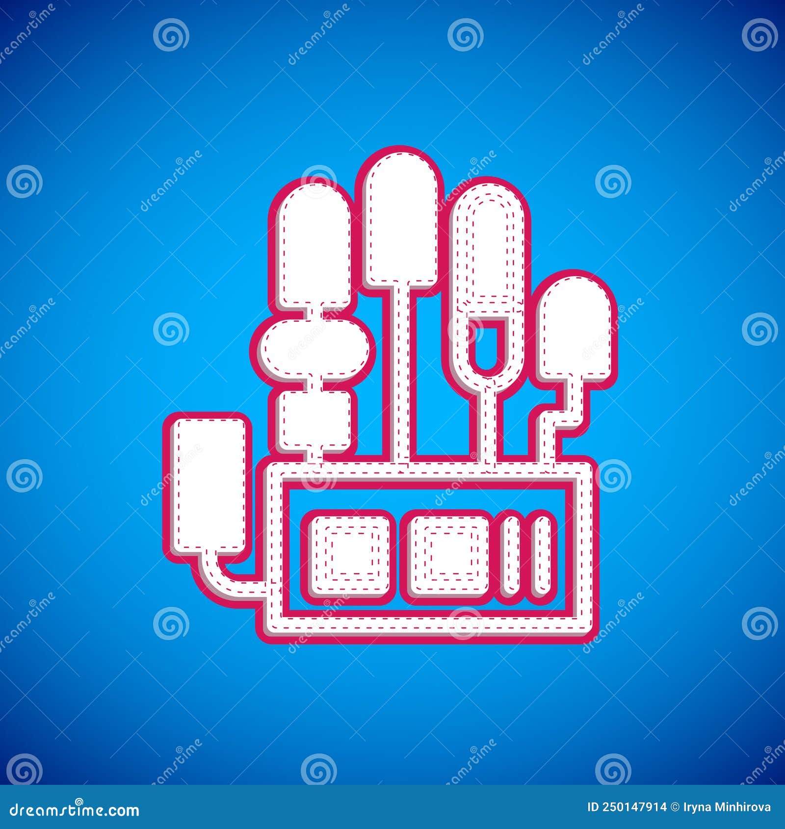 White Mechanical Robot Hand Icon Isolated on Blue Background. Robotic ...