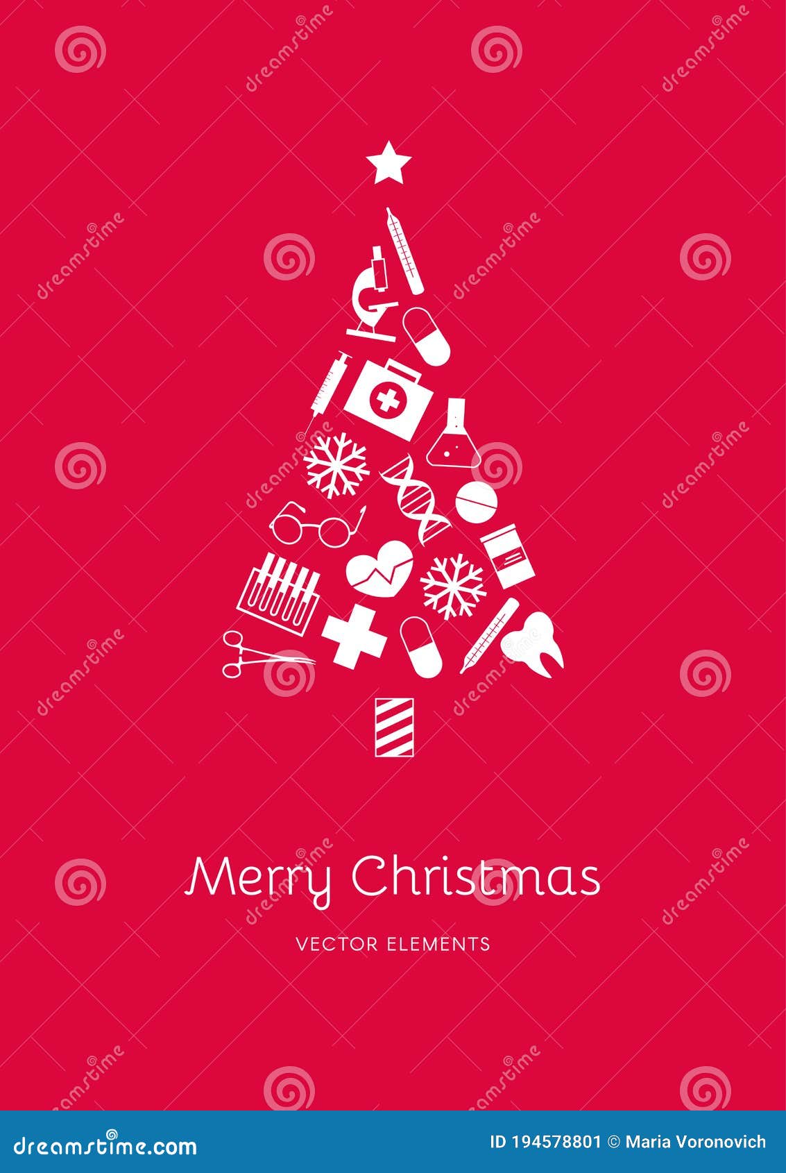 White Medical Icons in the Shape of a Christmas Tree. New Year Stock ...