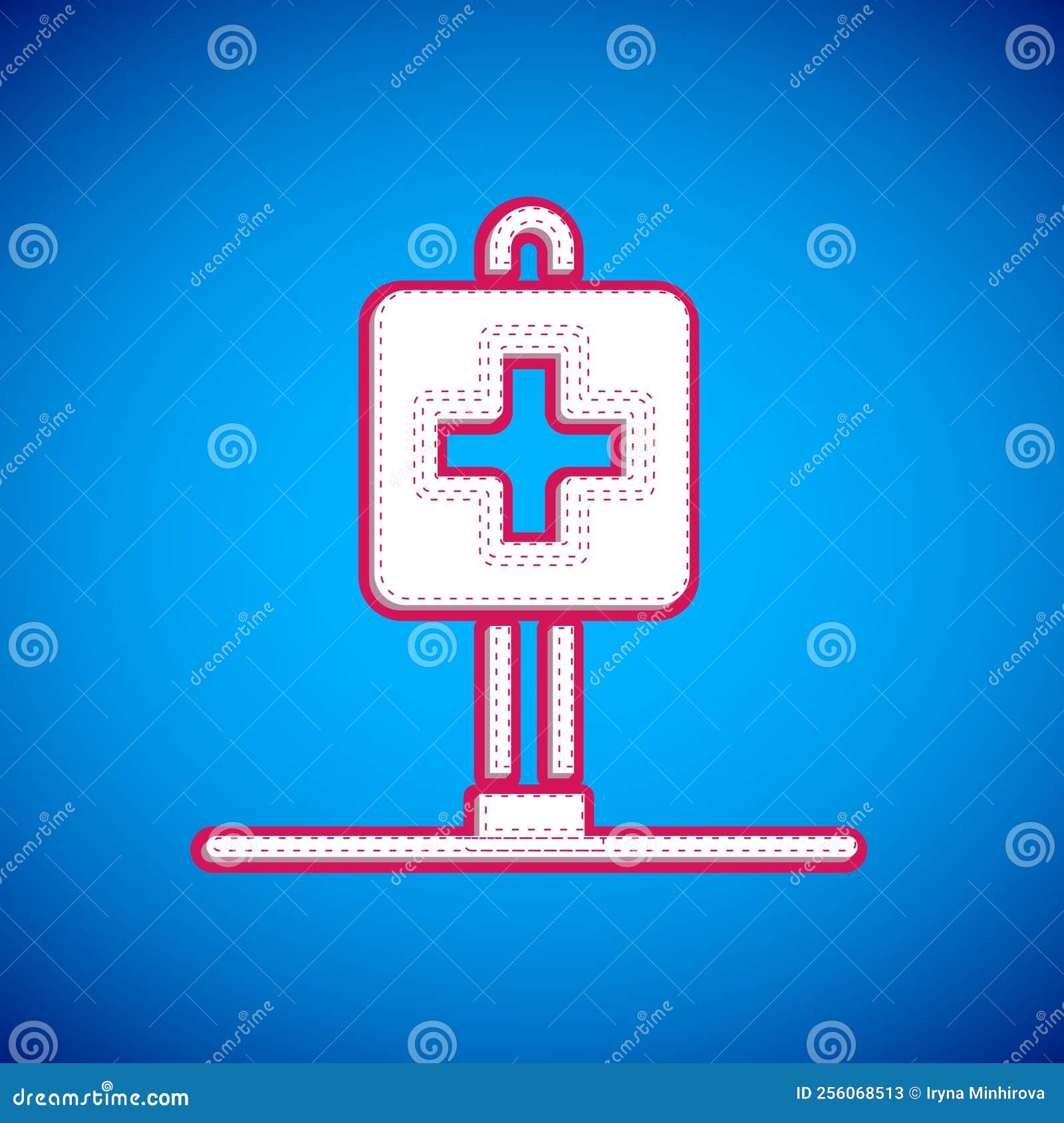 White Medical Map Pointer with Cross Hospital Icon Isolated on Blue ...