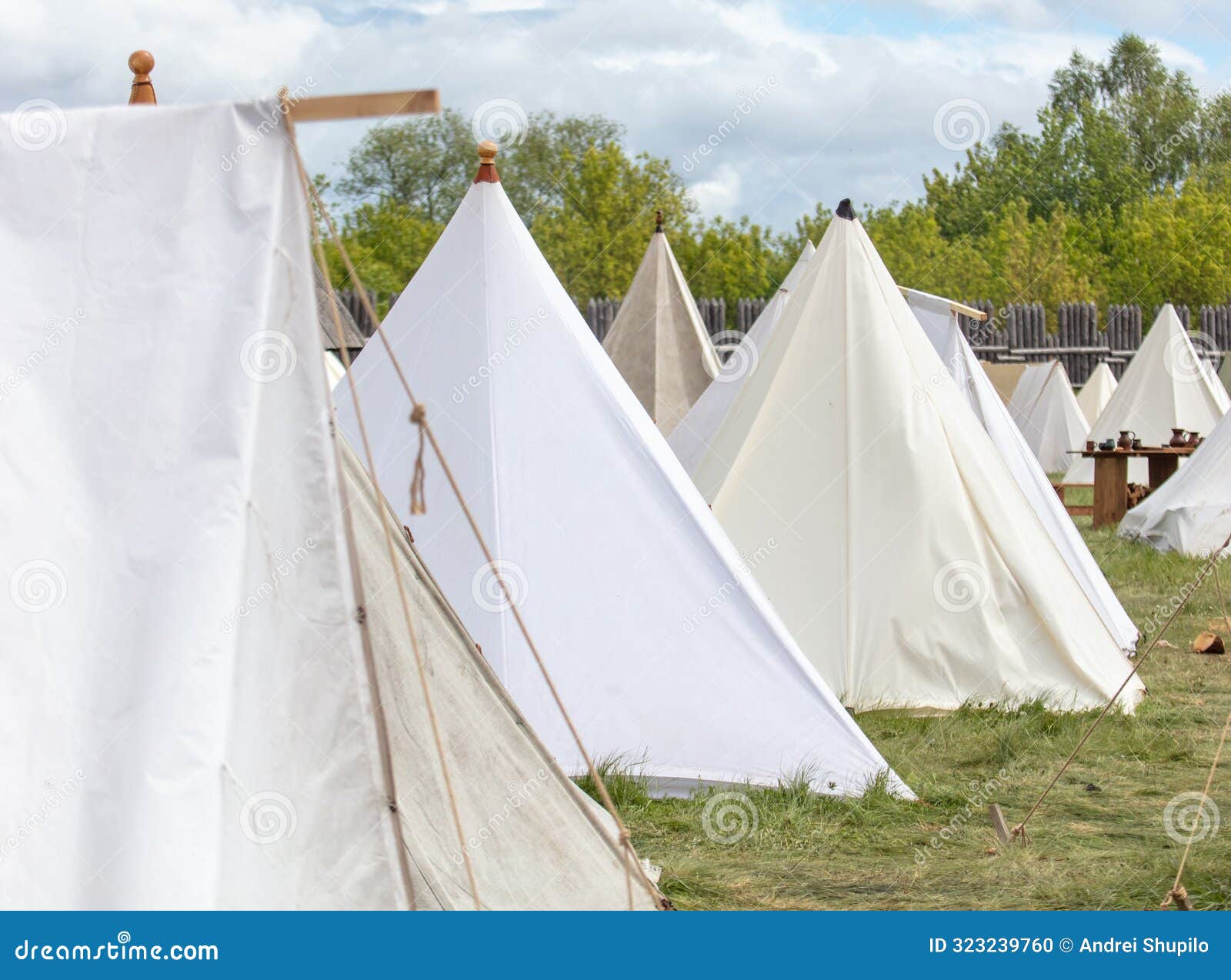 White Medieval Tents in Nature in Summer Stock Photo - Image of blue ...