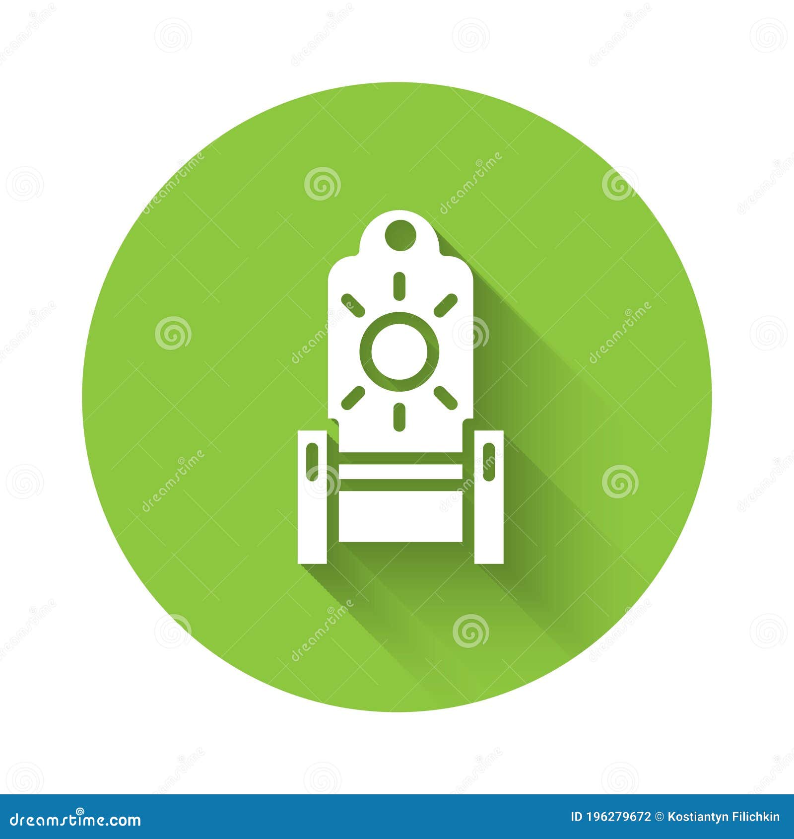 White Medieval Throne Icon Isolated with Long Shadow. Green Circle ...