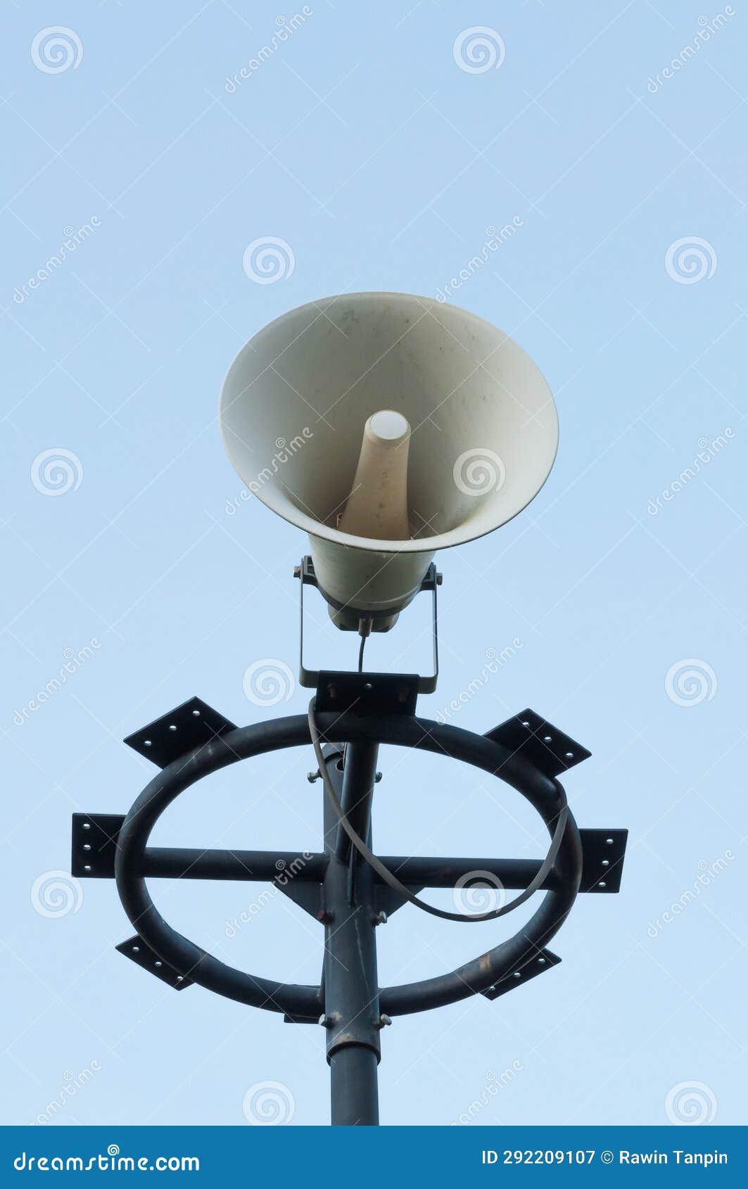 White Megaphone on the Old Pole Stock Image - Image of speaker ...