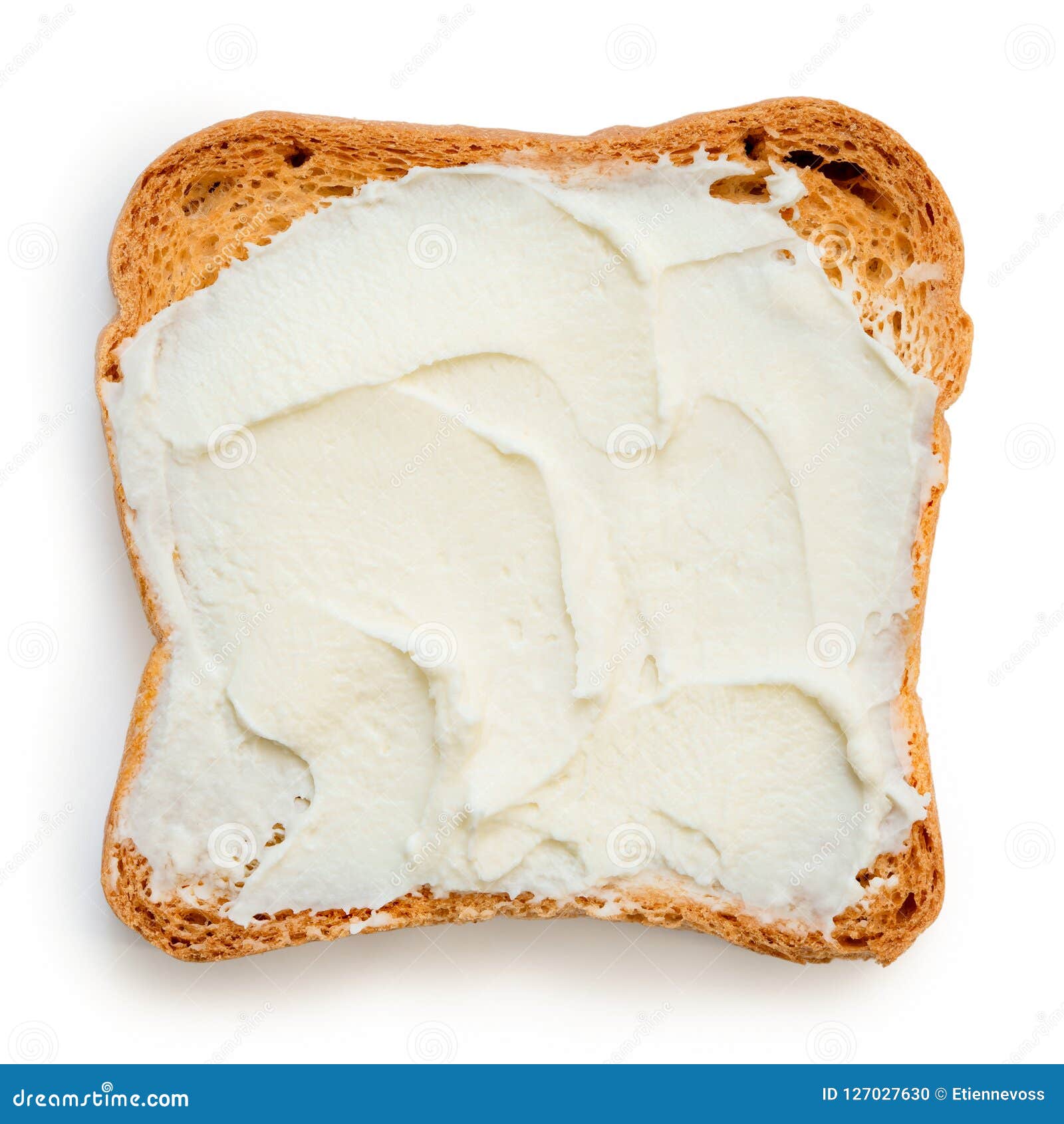 Melba Toast with Cream Cheese Isolated on White from Above. Stock Photo ...